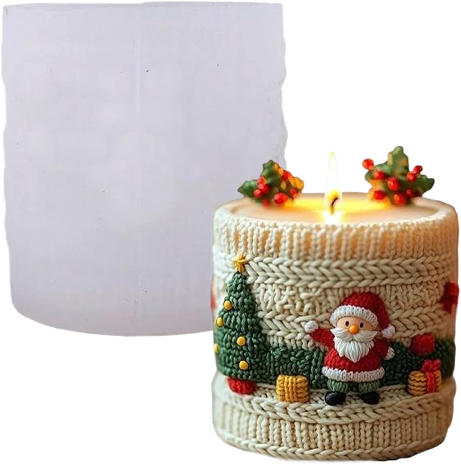Amazon.com: Christmas Candle Molds 3D Knit Santa Cylinder Christmas ...
