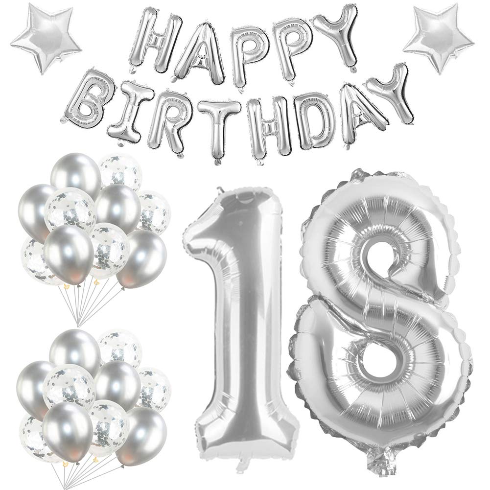 Silver 18th Birthday Balloons Decorations Party Supplies Eighteen ...