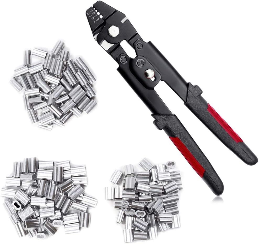 SPEEDWOX Wire Rope Crimping Tool with 150 Pcs Aluminum Double Barrel ...