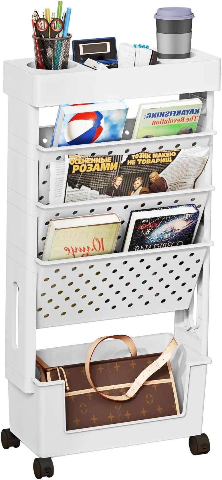 Amazon.com: CINPIUK Yellow Rolling Office Paper Organizer, Mobile Book ...