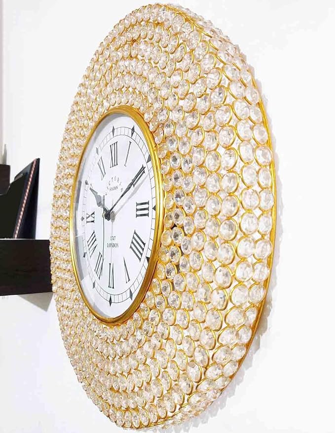 Buy Large Decorative Crystal Wall Clock (19") Metal Abstract Crystal ...