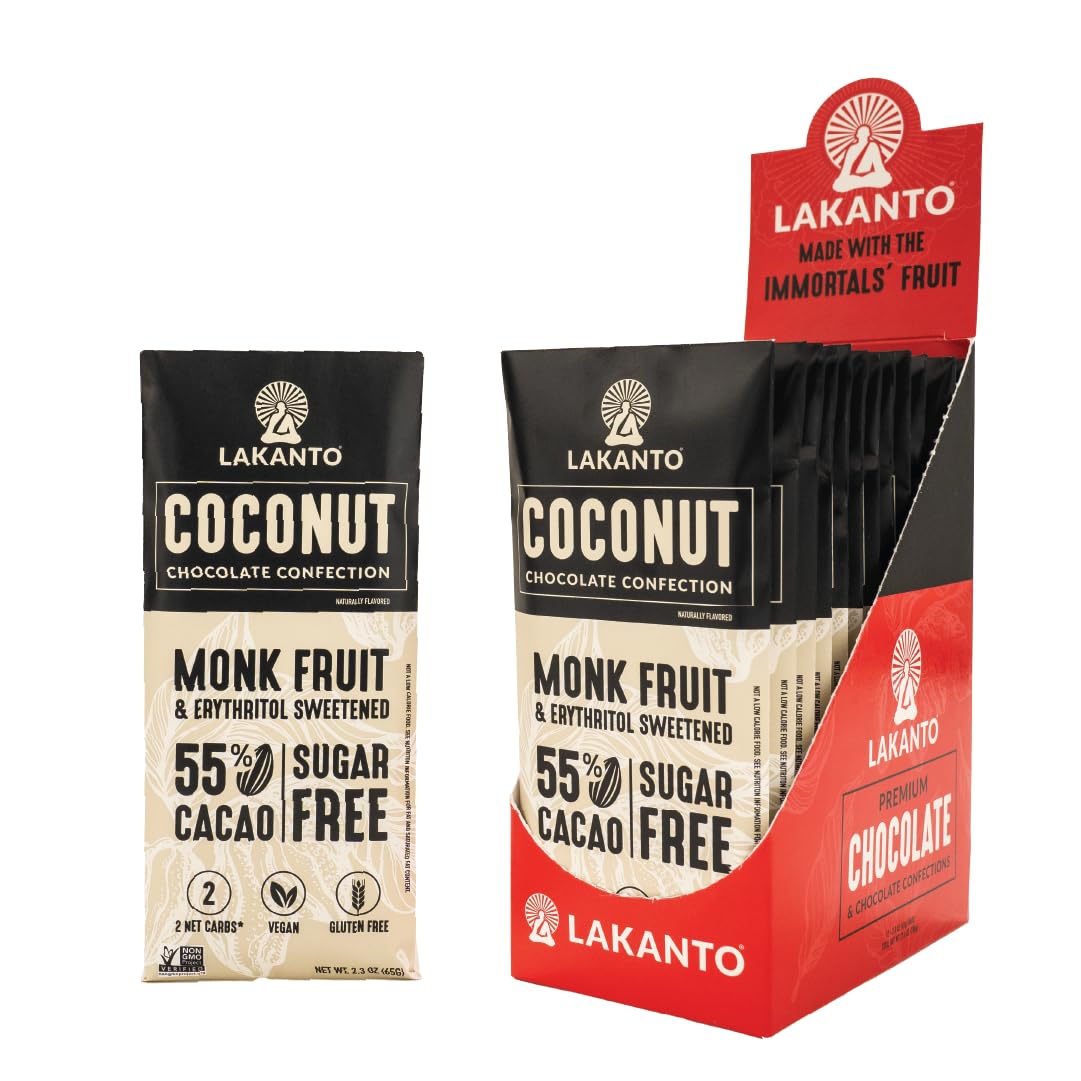 Amazon.com : Lakanto Sugar Free Coconut Chocolate Bars - Monk Fruit ...