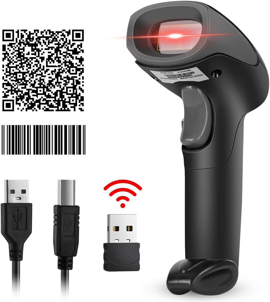 Gurkitsy Escáner de Código de Barras 1D 2D Inalámbrico, Handheld Lector ...