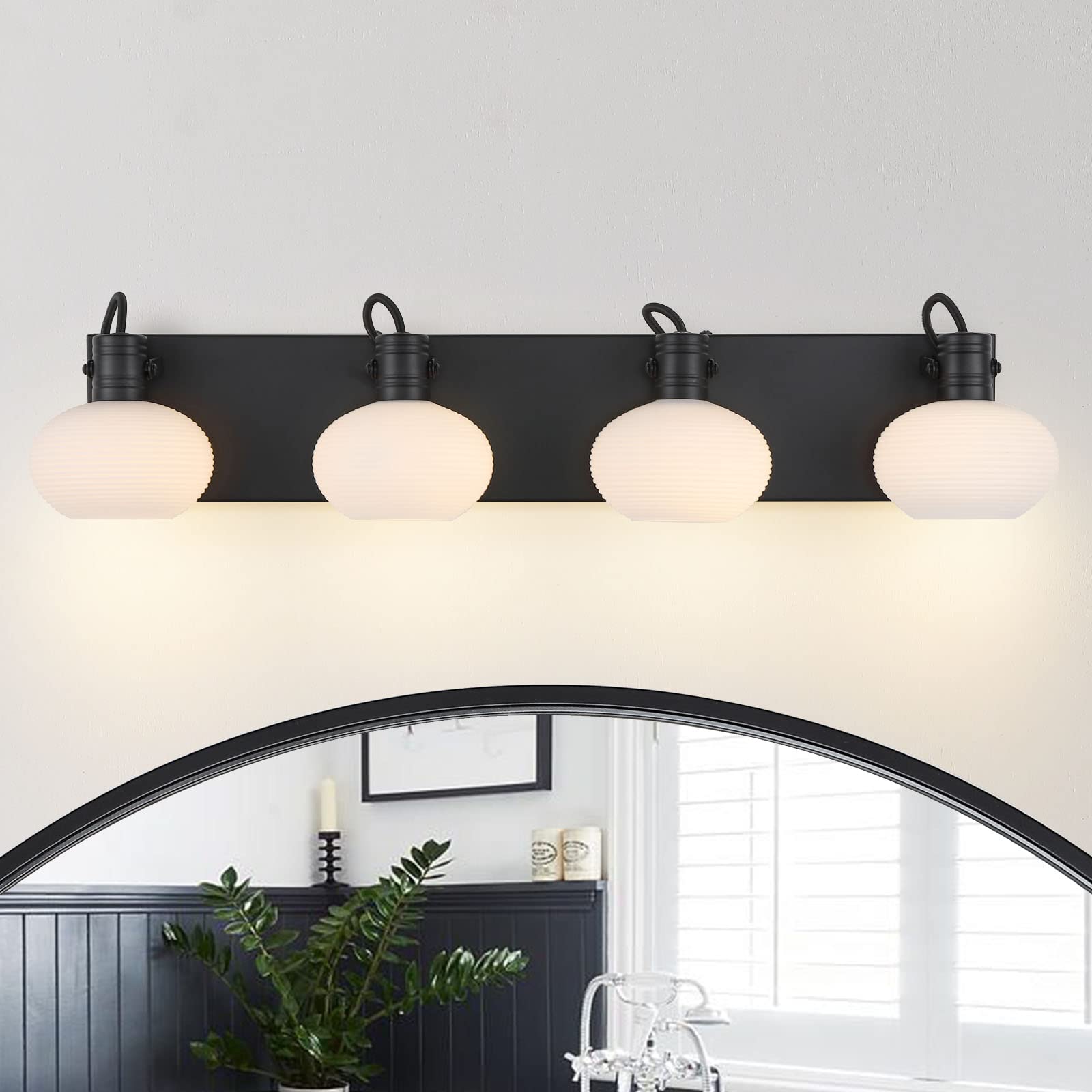 SINGCHO 4 Light Bathroom Vanity Light Fixture, Matte Black Vanity Light ...