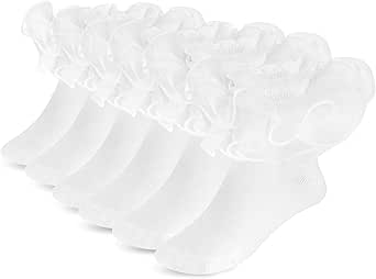 Amazon.com: Teaaha 3 Pairs White Ruffle Socks Big Girls Socks 6-8 Years ...