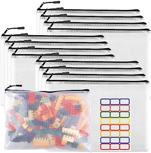 Amazon.com: 12pcs Large A4 Mesh Zipper Pouch File Bags YOPCDJ Reusable ...