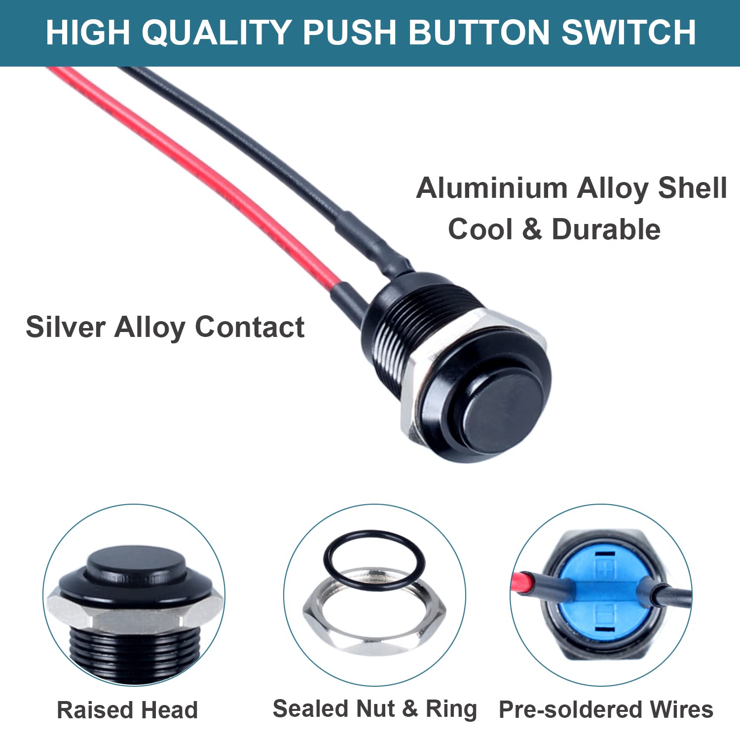 Snapklik.com : DMWD 5pcs 12mm Momentary Push Button Switch High Round Head