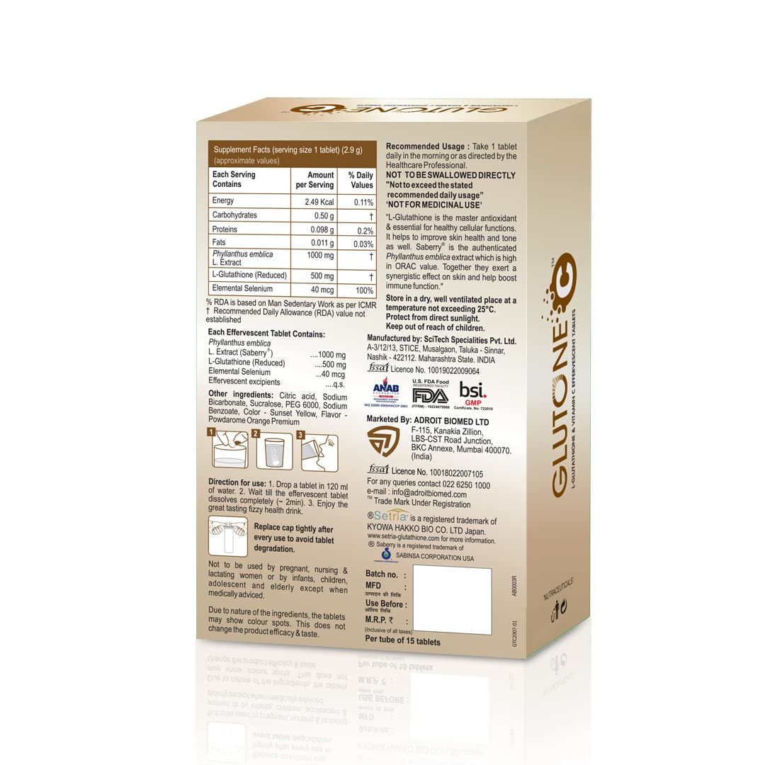 Buy Glutone C–Glutathione & Vitamin C Effervescent Tablets| Made with ...