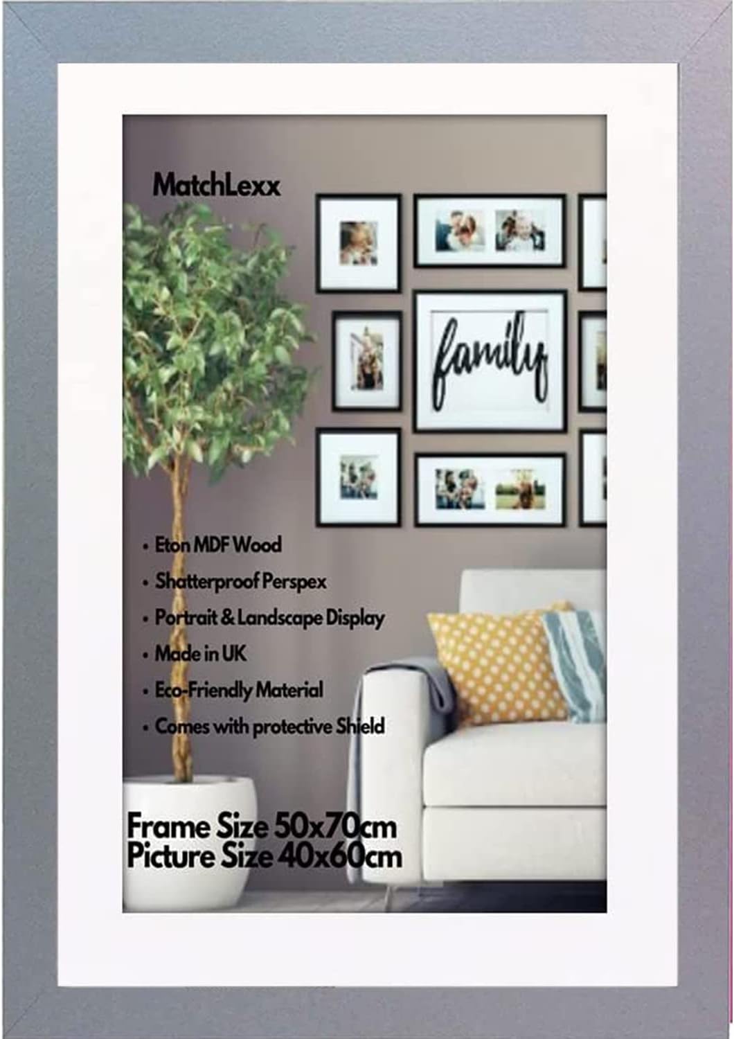 MatchLexx® Modern Large Wooden Picture Frames | 50x70cm with White ...