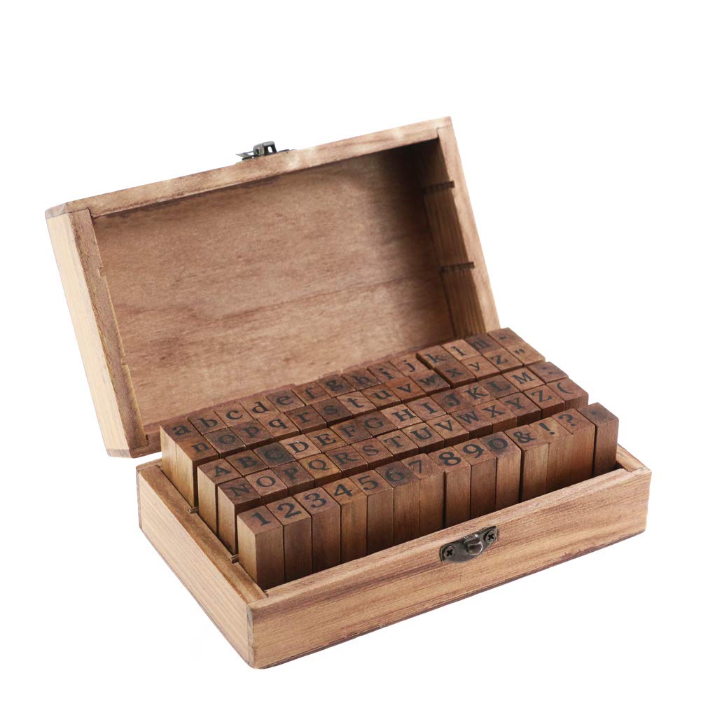 Buy Alphabet, Numbers and Symbols Wooden Rubber Stamp Letter Seal 70pcs ...
