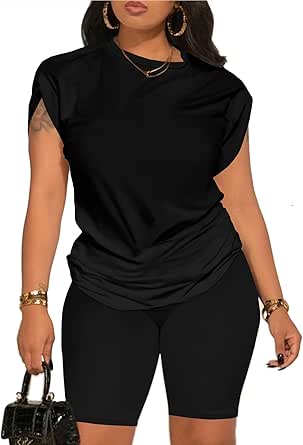 Amazon.com: PINSV Women 2 Piece Outfits Summer Sweatsuits Biker Short ...