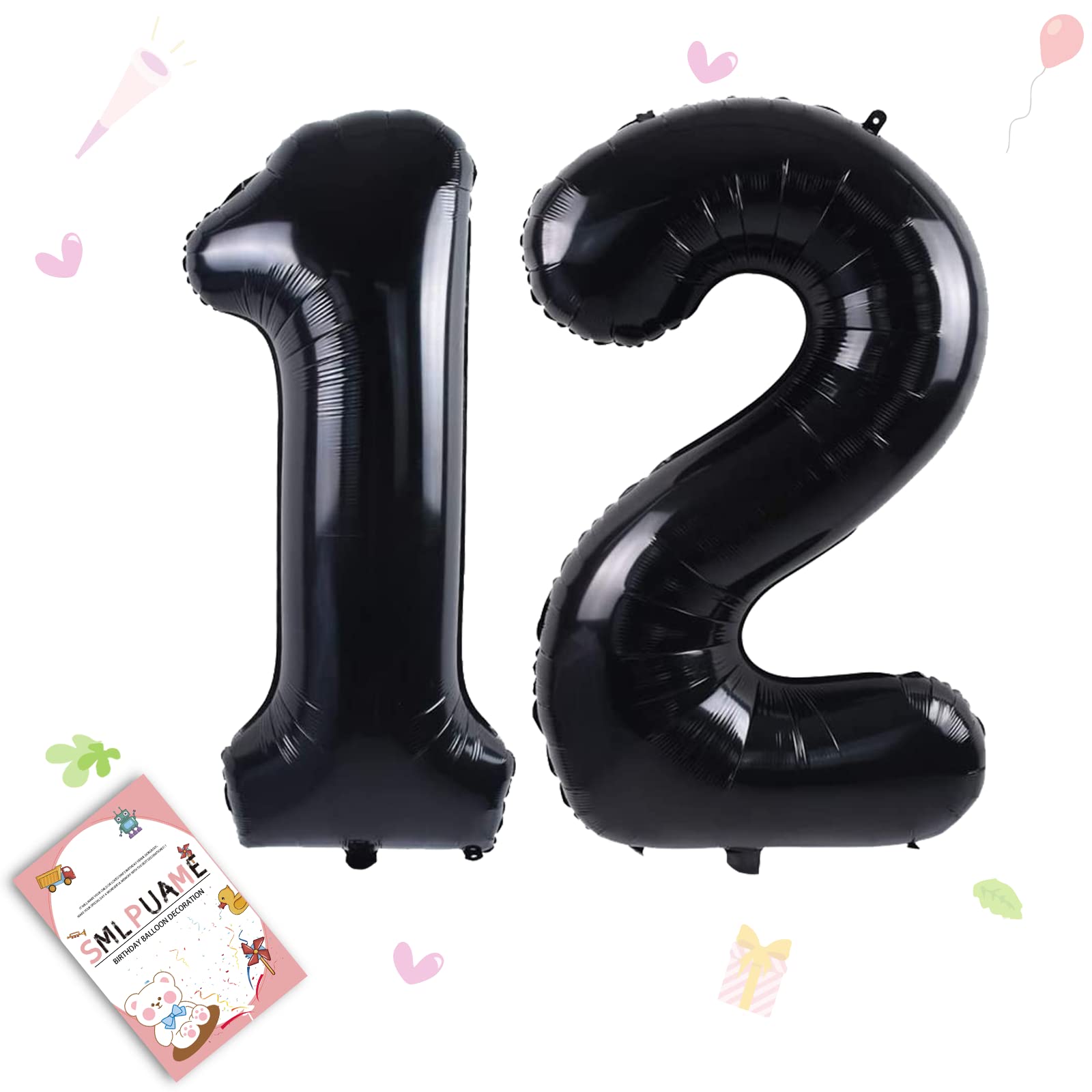 Amazon.com: Smlpuame 40 inch Number Balloon 0-9 Black Large Number 12 ...
