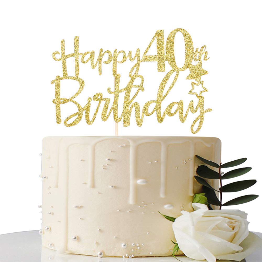 Buy Gold Glitter Happy 40th Birthday Cake Topper,Hello 40, Cheers to 40 ...