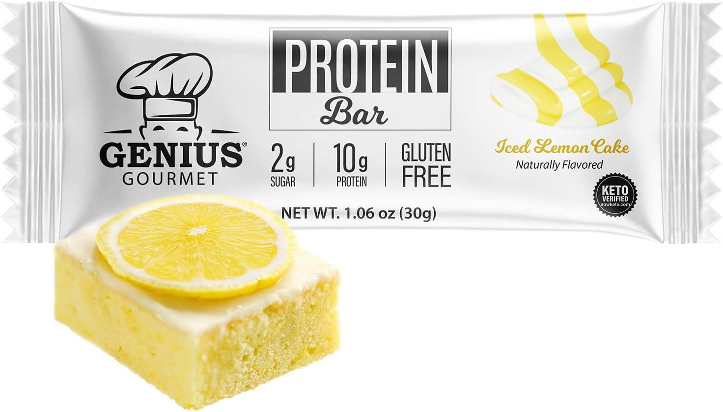 Amazon.com : Genius Gourmet Protein Bar, Iced Lemon Cake, Keto Snack ...
