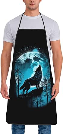Amazon.com: Blue Full Moon Wolf Chef Aprons for Men and Women - Oil ...