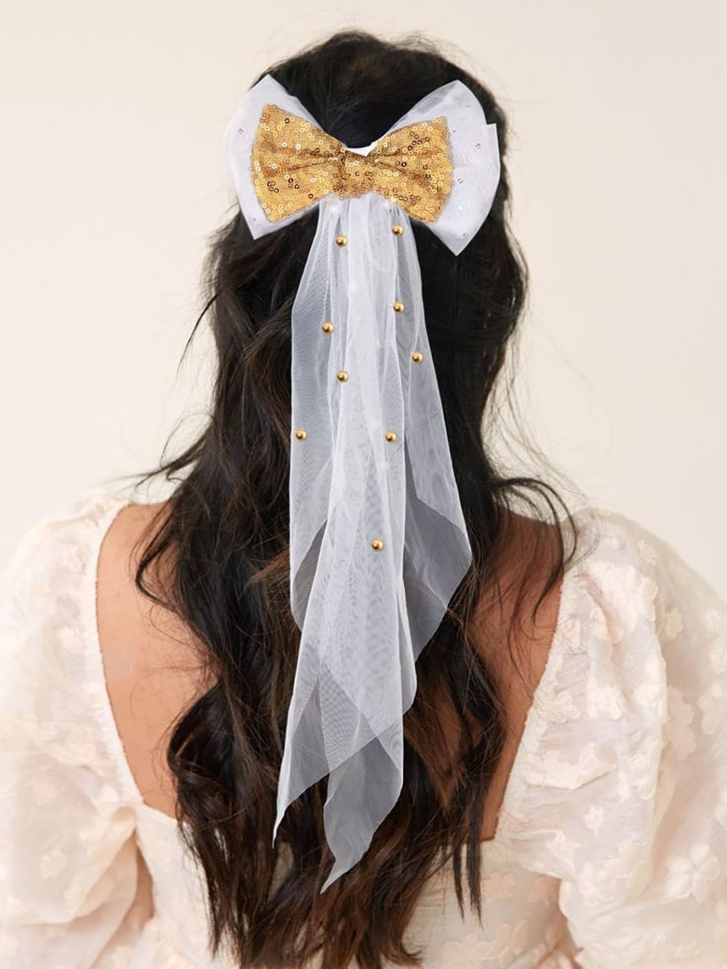 Amazon.com : JONKY Bridal Tulle Bow Hair Clip White Hair Bows Wedding ...