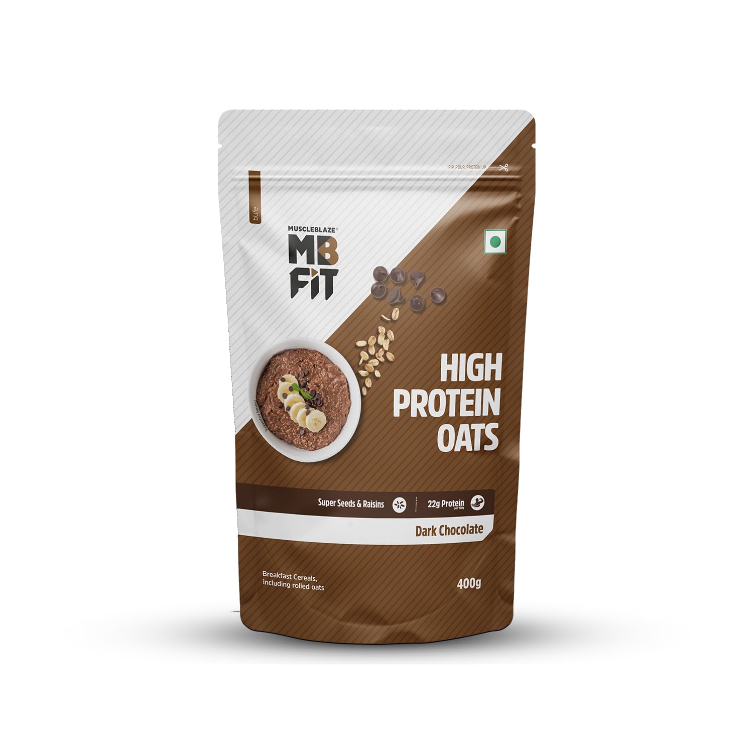 MuscleBlaze Fit High Protein Oats (Dark Chocolate, 400g) | 22g Protein ...