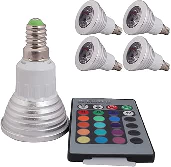 Set of 4 E14 3 W LED RGB Light Bulbs SMD LEDs LED Colour Changing Light ...