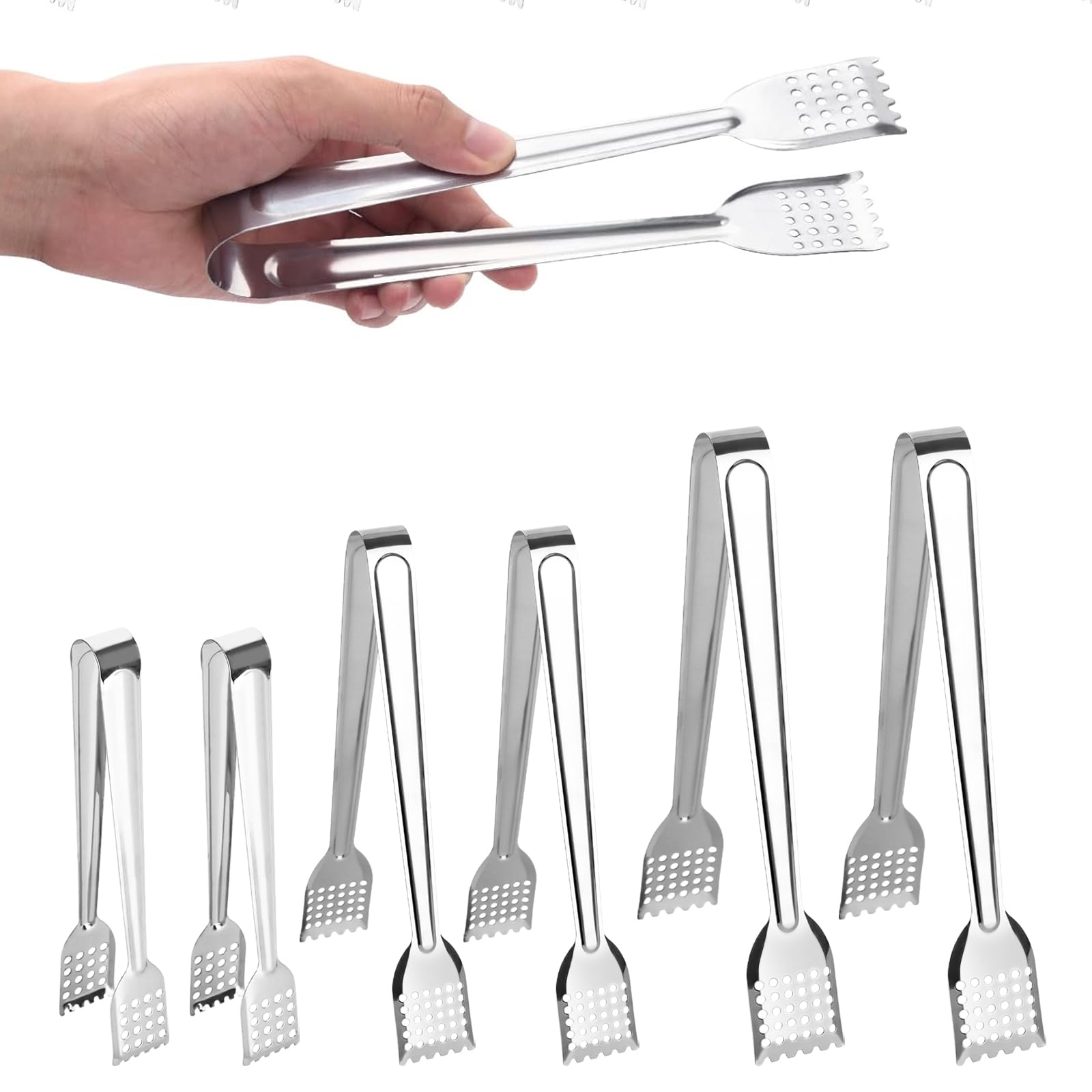 smtfcty 6 Pack Serving Tongs Buffet, Stainless Steel Kitchen Tongs 7" 9 ...