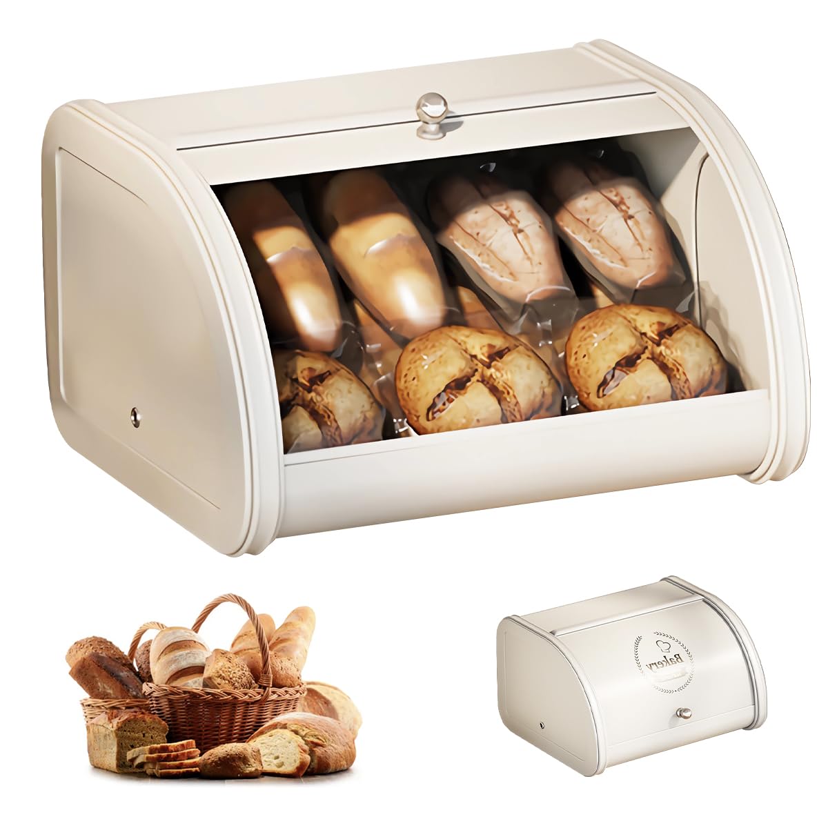 Gluckluz Metal Bread Box for Kitchen Countertop, Bread Container with ...