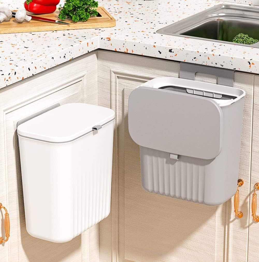 waqif Kitchen Cabinet Door Hanging Trash Can With Lid, 2.4 Gal, Small ...