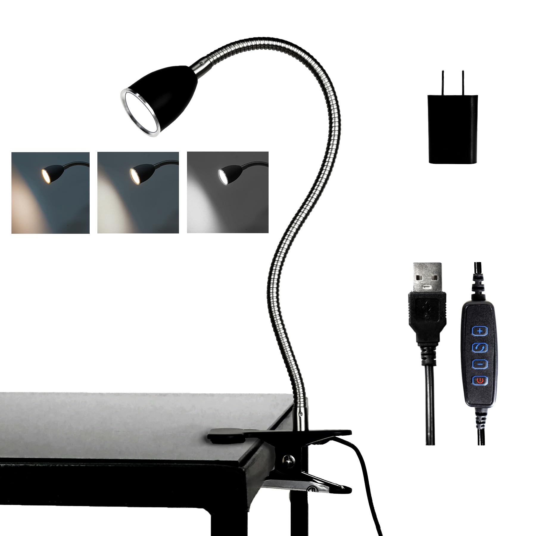 Desk lamp Eye-Caring Table Lamps, 360°Rotation Gooseneck Clip on Lamp ...