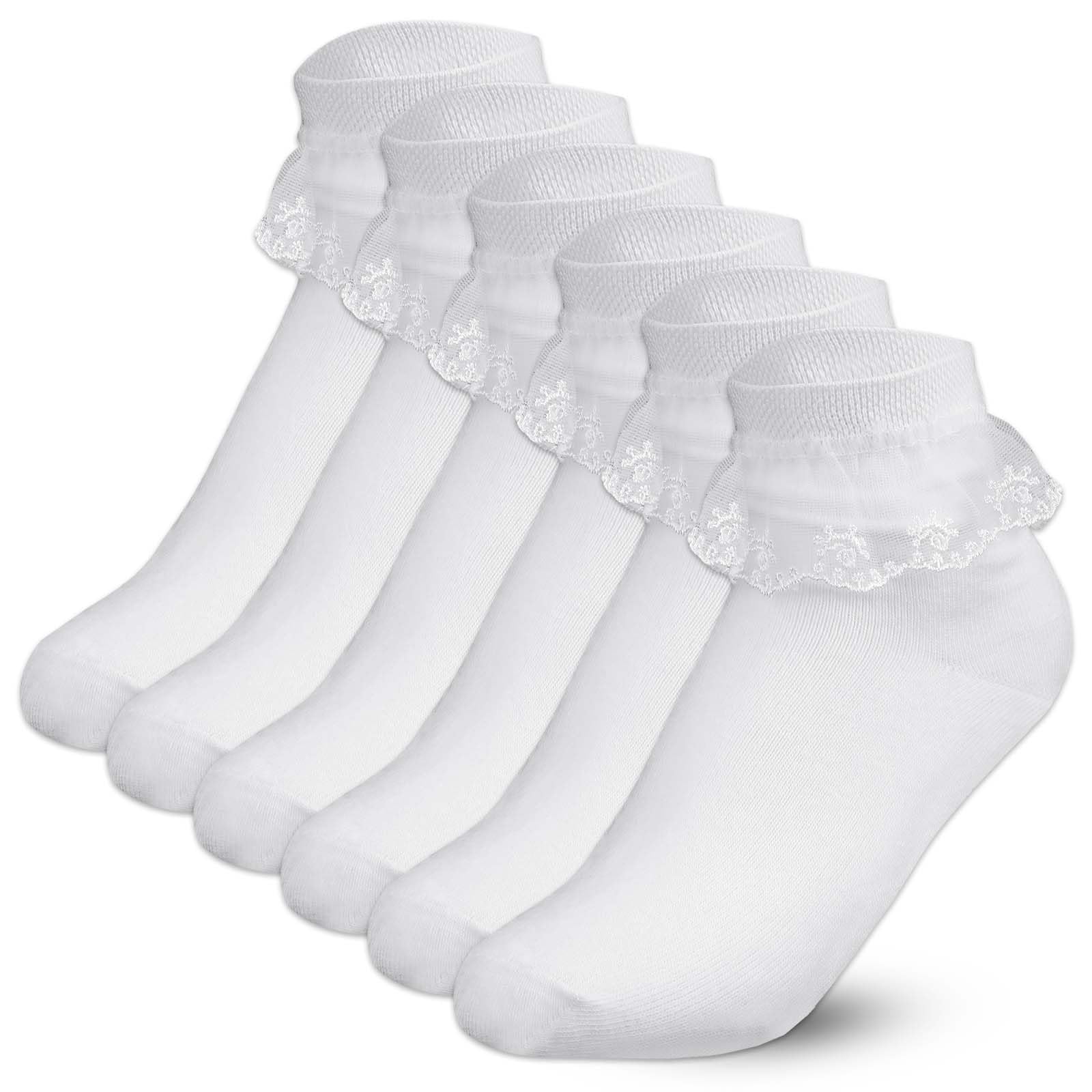 Amazon.com: Bewudy 3 Pairs Girls Ruffle Socks, White Frilly Socks for ...