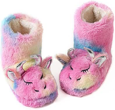 Amazon.com | LZSYC Girls Boot Slippers Fluffy Fuzzy Winter Warm Animal ...