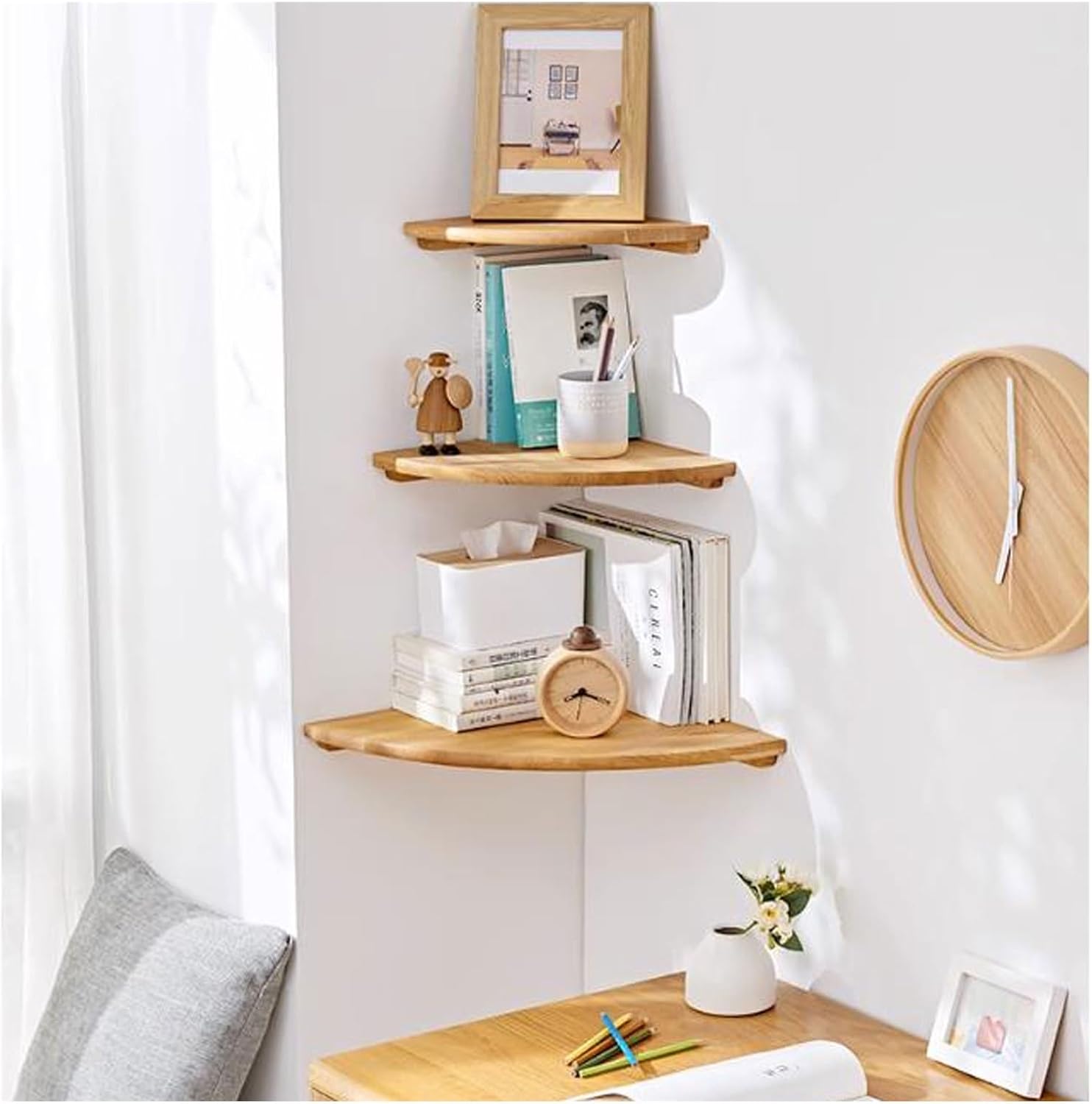 Amazon.com: floating shelves 3pcs set Corner Floating Shelf, Solid Oak ...
