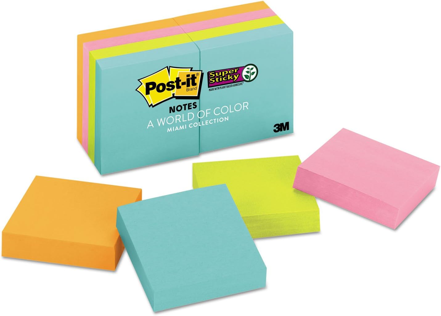 Post-it Super Sticky Notes 2 x 2 in (47.6 x 47.6 mm) 622 Miami Assorted ...