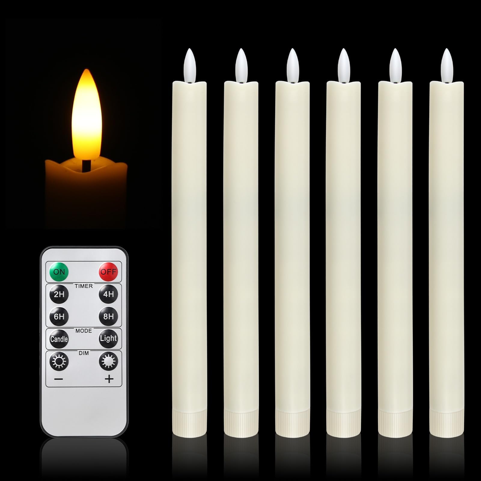 LED Flameless Taper Candles Flickering with Timer Ivory Battery ...