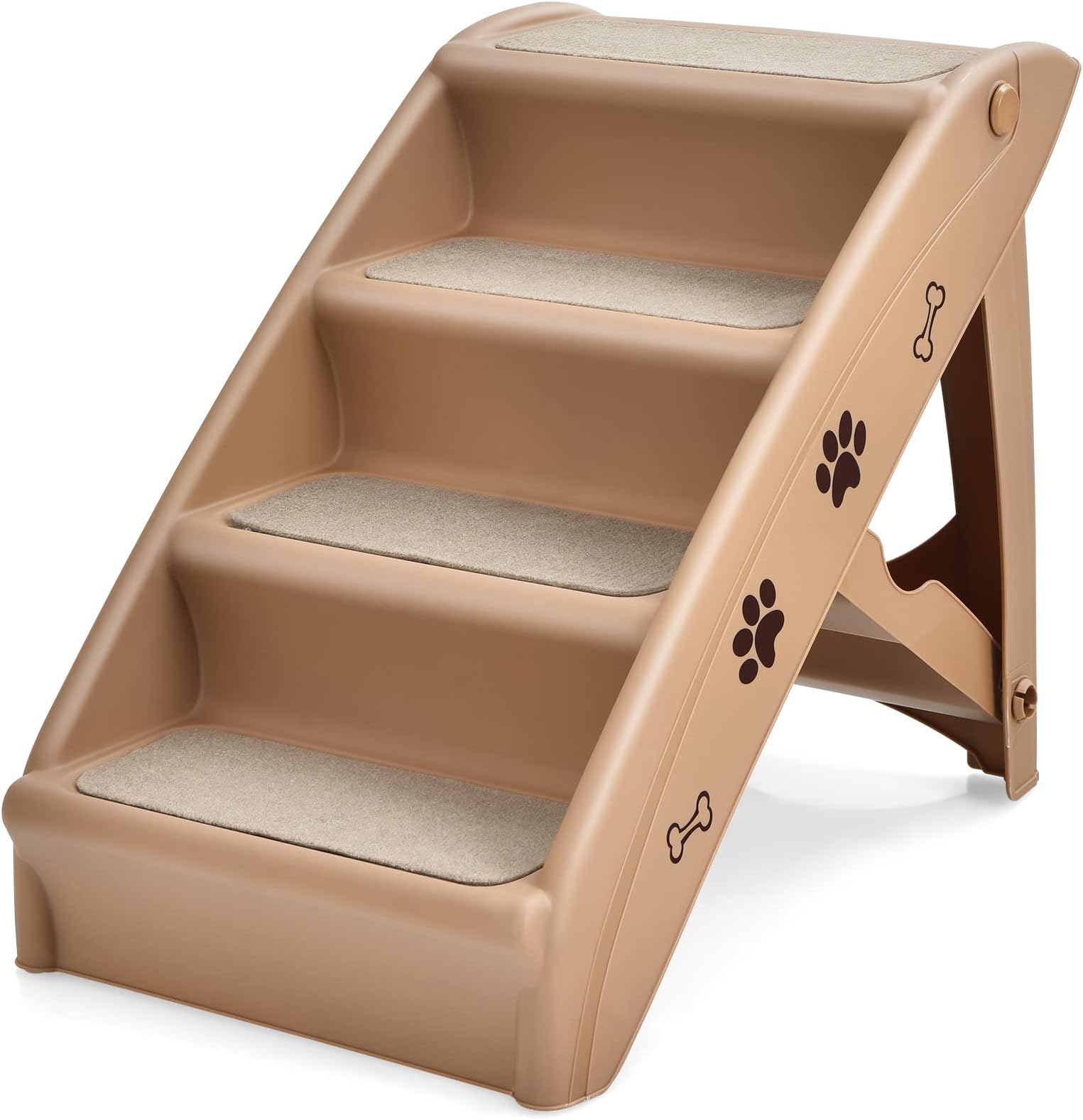 COSTWAY Foldable Pet Stair, 4 Steps Plastic Dog Stairs with Soft Felt ...