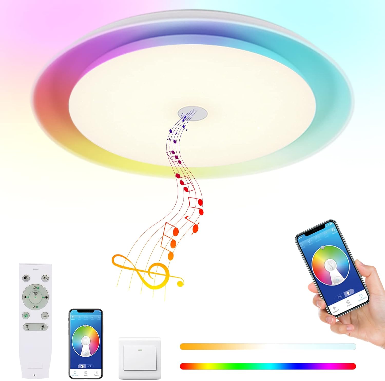 KIWIVIC 48W Smart Ceiling Light Fixture - 25.6 Inch Dimmable Flush ...