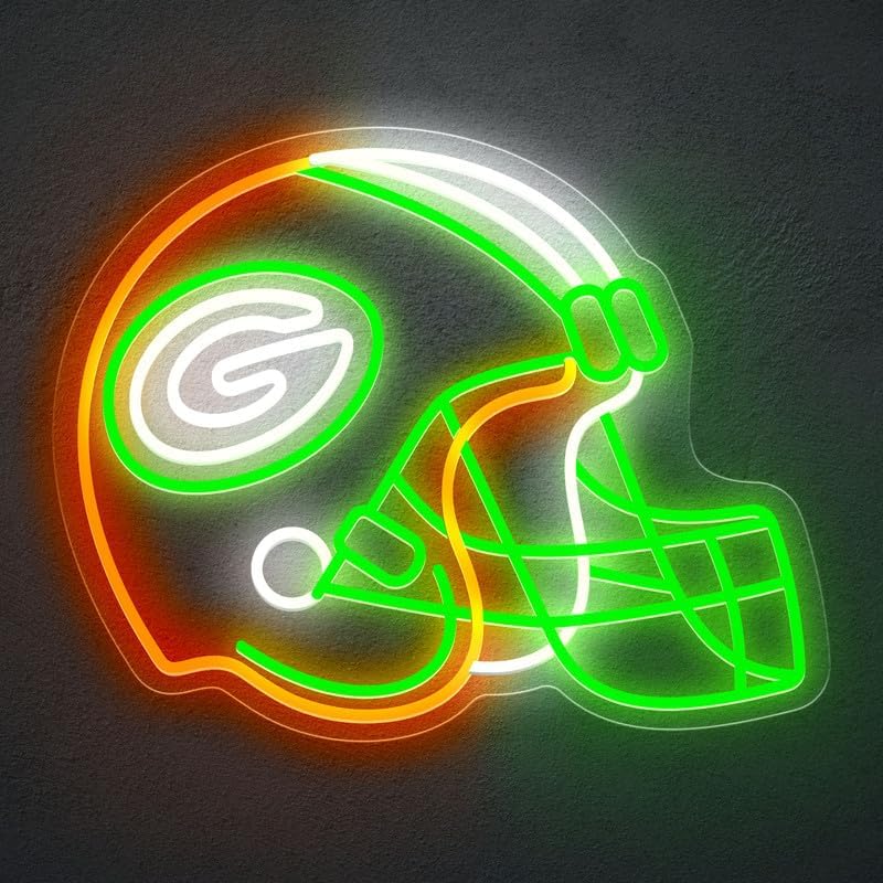 Green Football Helmet Neon Sign, LED Neon Light Wall Decor for Game ...