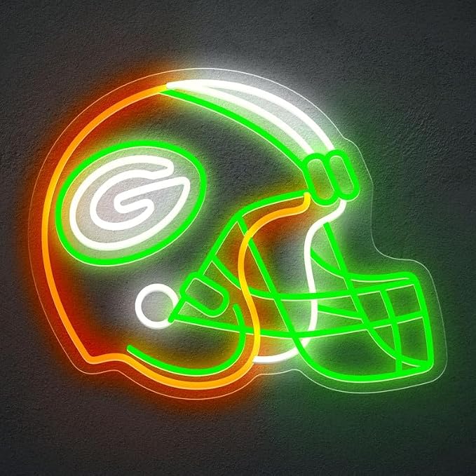 Green Football Helmet Neon Sign, LED Neon Light Wall Decor for Game ...