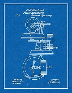 Amazon.com: Pencil Sharpener Patent Print Blueprint with Border (13" x ...