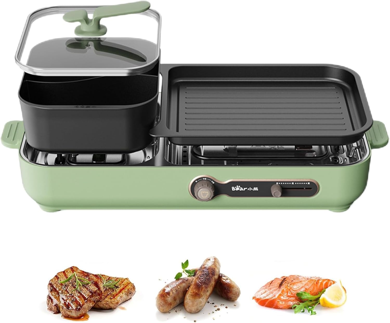 Electric Grill with Hot Pot, 2-in-1 Non-Stick Electric Smokeless Grill ...