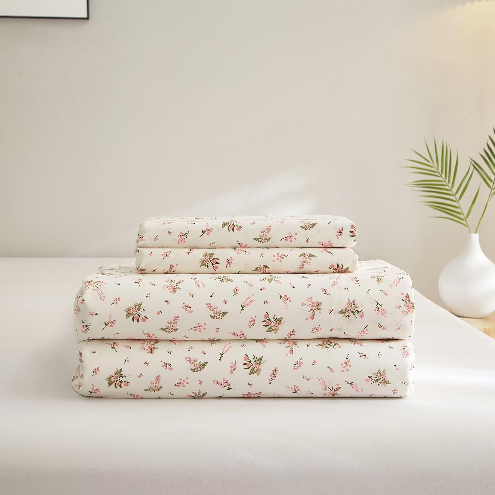 Amazon.com: VClife Floral Sheet Sets Full - Pink Bed Sheets White Blush ...