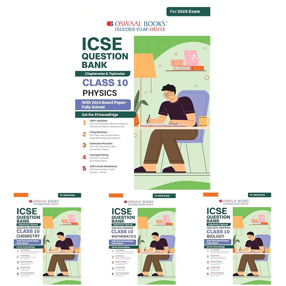 Oswaal ICSE Question Bank Chapter-wise Topic-wise Class 10 (Set of 4 ...