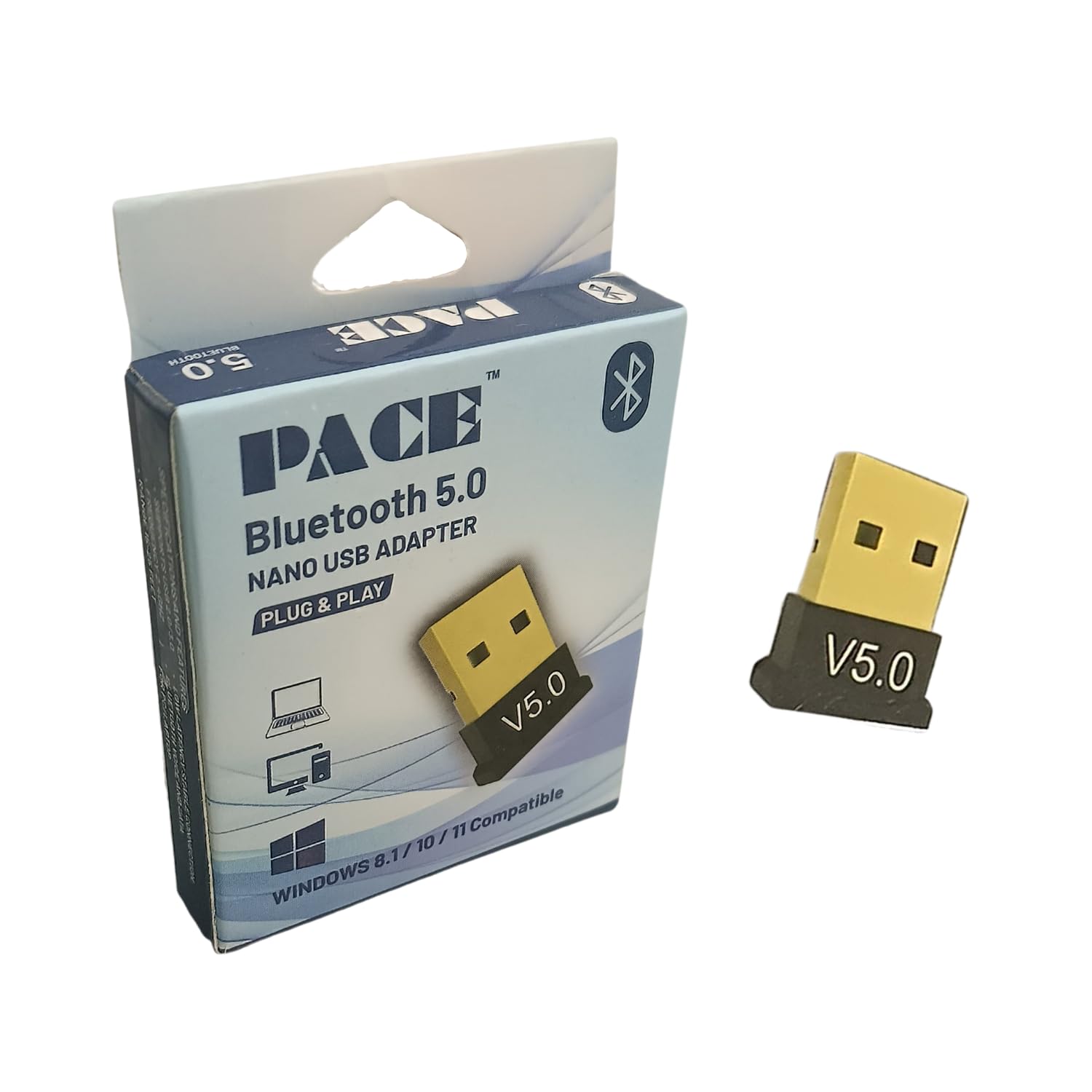 PACE USB Bluetooth Adapter for PC, Version 5.0, Fast-Connect, Plug ...