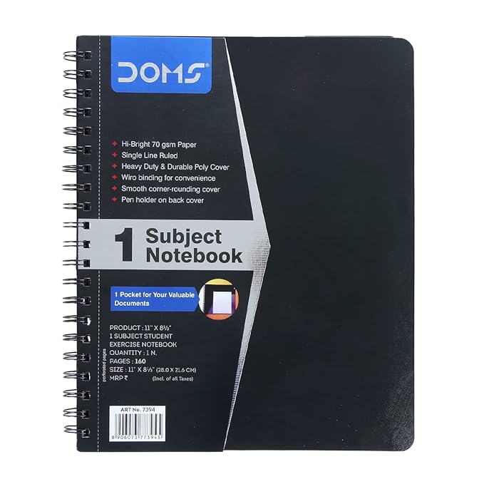 DOMS Wiro Binding Notebook | 1 Subject | Ruled | 70GSM | 160 Pages | 28 ...