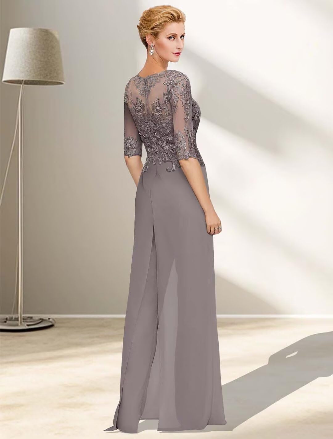 Mother of The Bride Jumpsuit for Wedding 2Pcs Lace Applique Pant Suits ...