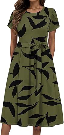 Amazon.com: Womens Dresses Short Sleeve Midi Dresses Casual Trendy ...