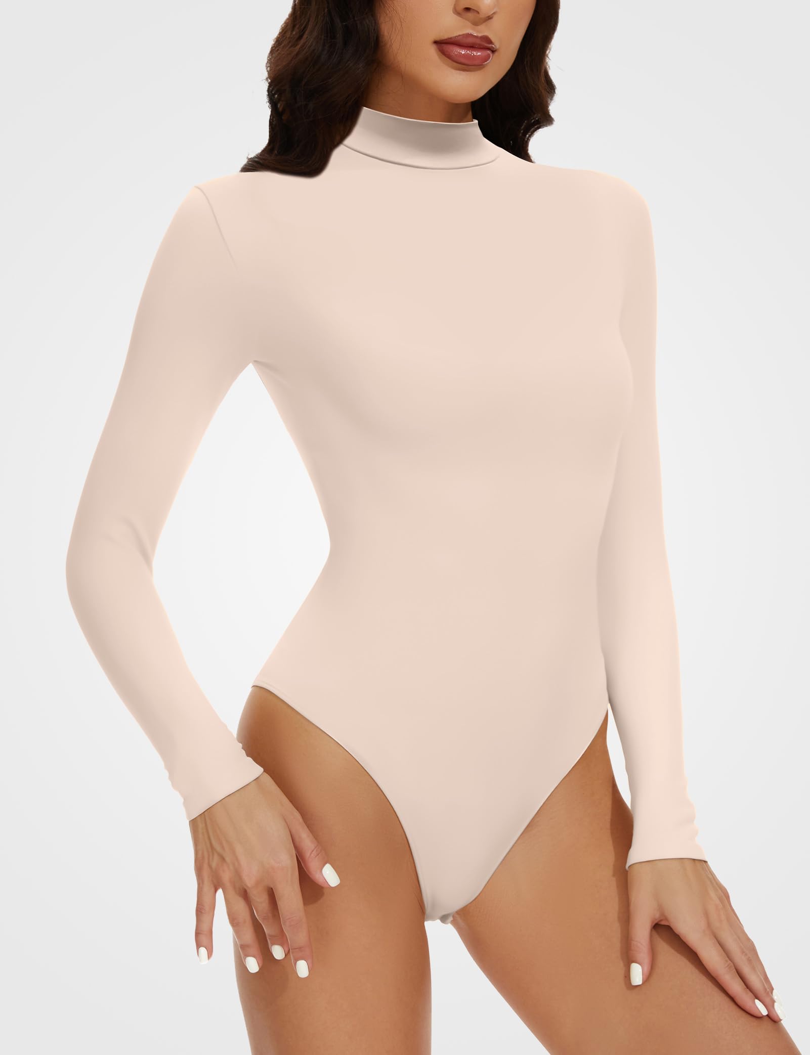 Snapklik.com : Womens Long Sleeve Mock Turtle Neck Bodysuits Tops Going Out Body Suits For Women ...