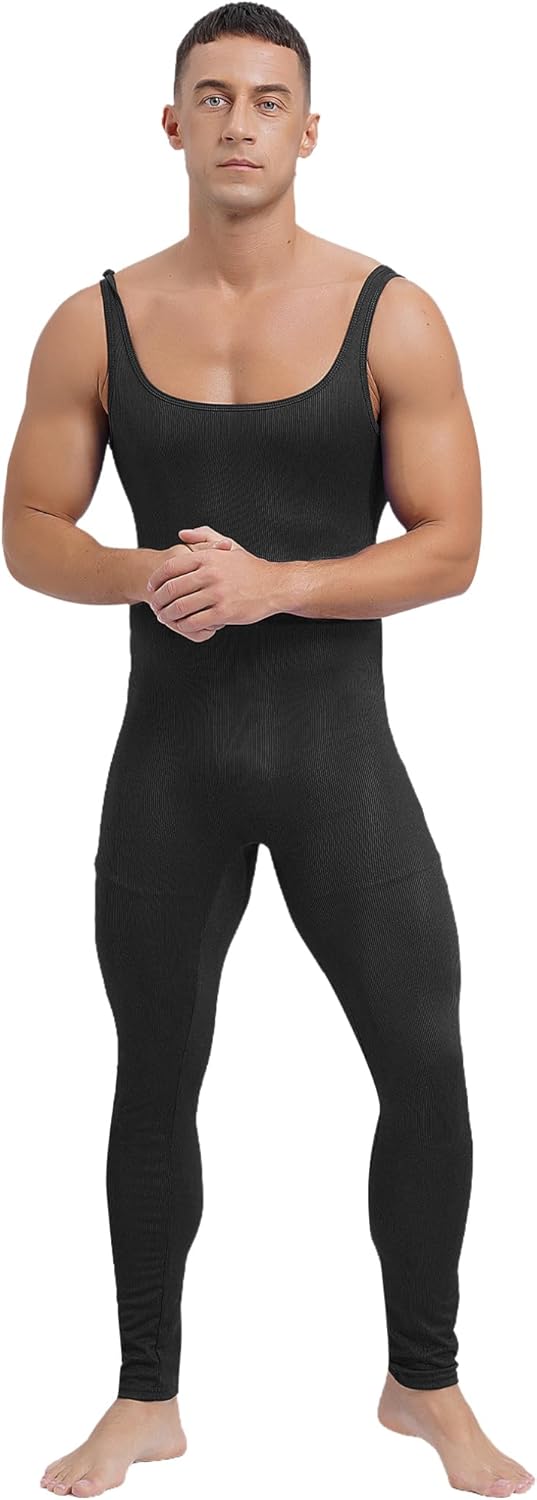 Amazon.com: Freebily Mens Square Neck Sleeveless Full-Body Unitard ...