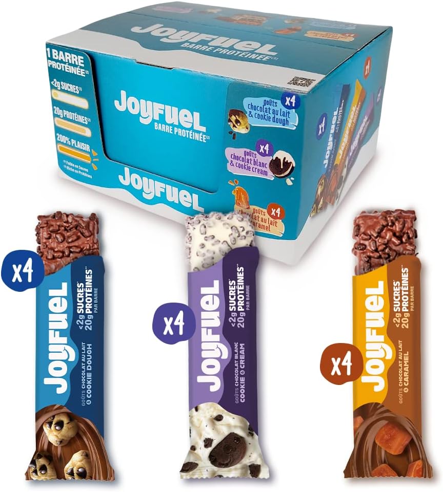 JOYFUEL Coffret panaché de 12 Barres Protéinées de 55gr -3 saveurs ...