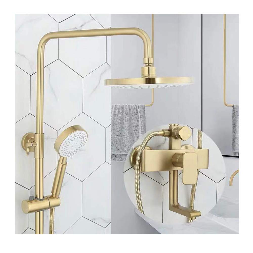 Buy Luxury Shower System Gold Rainfall Shower Mixer Set with Slide Bar ...