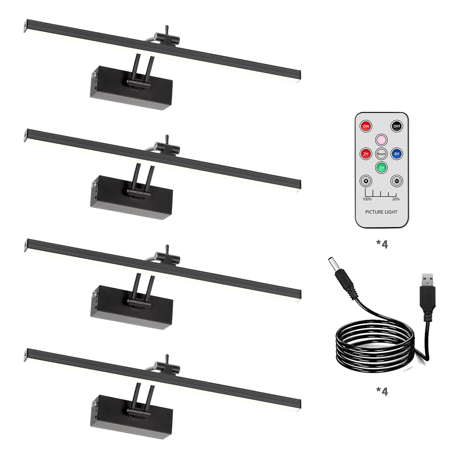 4 Pack Battery Picture Lights, 5200mAh Rechargeable Picture Lights with ...