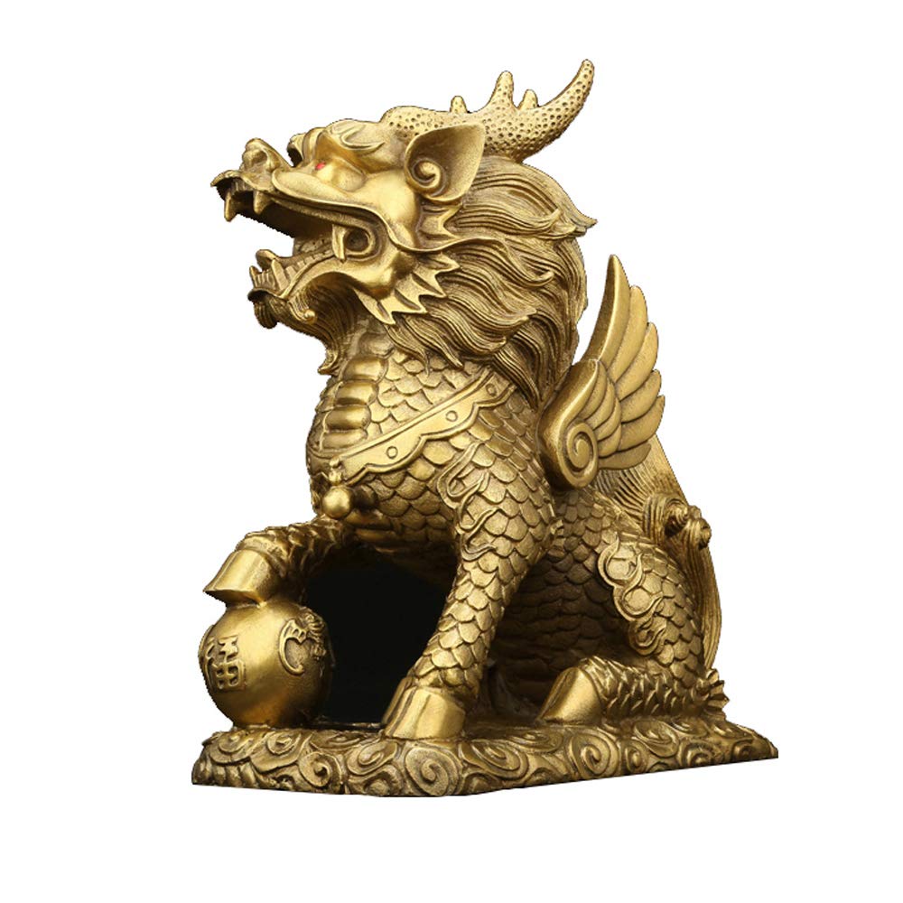 Bwinka 2pcs/Pair Chinese Golden Resin Fengshui Chi Lin Kei Loon/Qi Lin ...