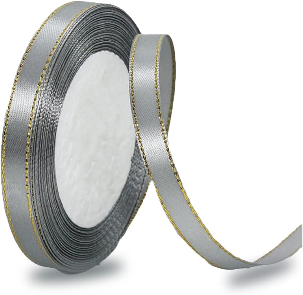 Amazon.com: Silver Satin Ribbons 3/8 Inch x 25 Yards, Grey Fabric ...